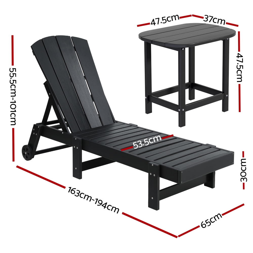 Gardeon Sun Lounge Lounger Table and Chairs Beach Chair HDPE Patio ...